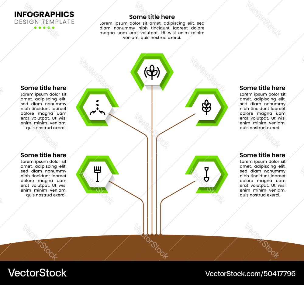 Infographic template abstract tree with 5 hexagons