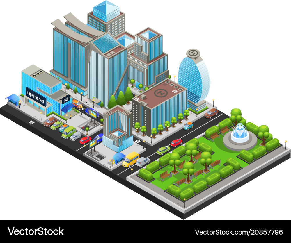 Isometric modern cityscape template Royalty Free Vector