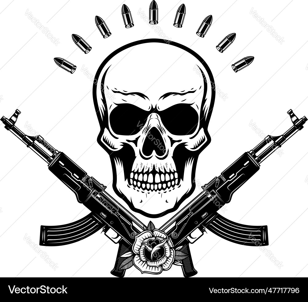 Skull with Crossed Assault Rifles Royalty Free Vector Image