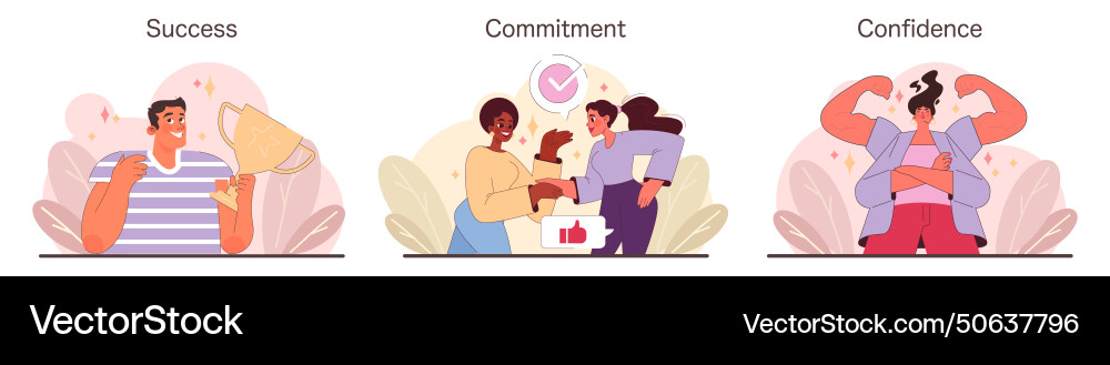 Success commitment and confidence set flat Vector Image