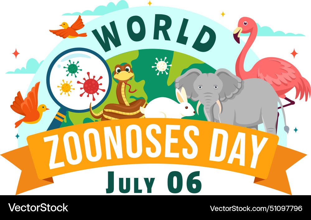 World zoonoses day on 6 july with various animals Vector Image