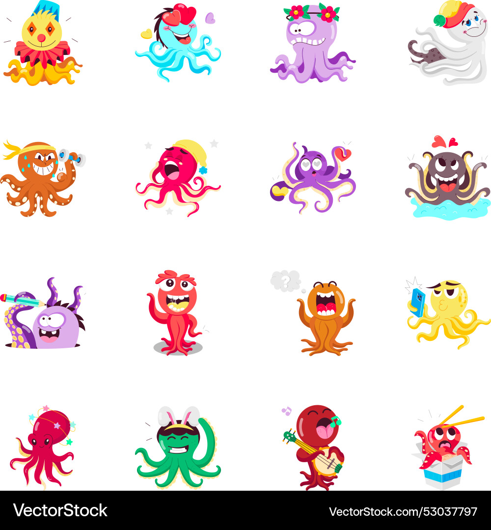 Basic rgbtrendy set of octopus character flat stic