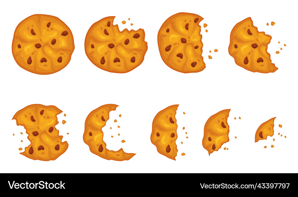 Cartoon bitten cookie gradual eating biscuit Vector Image