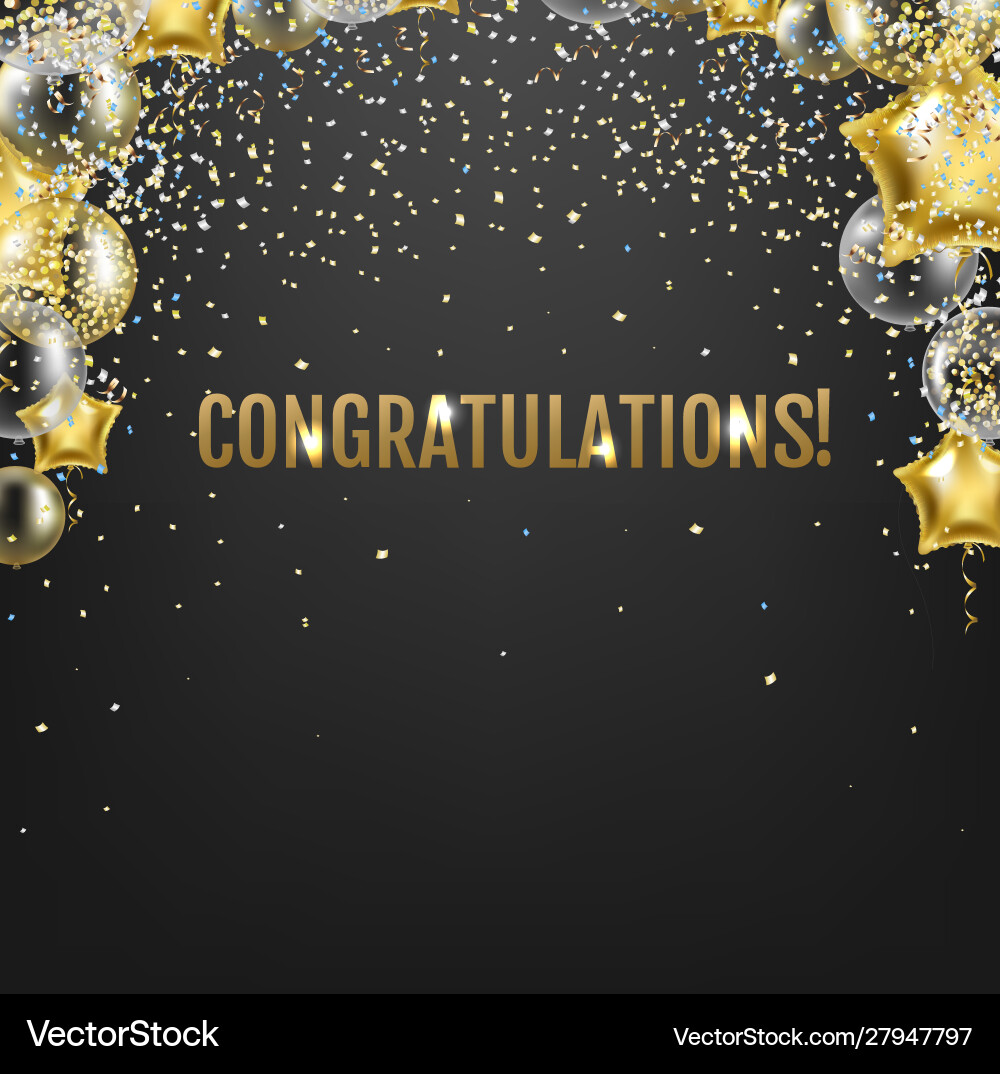 Congratulations card with golden balloons Vector Image