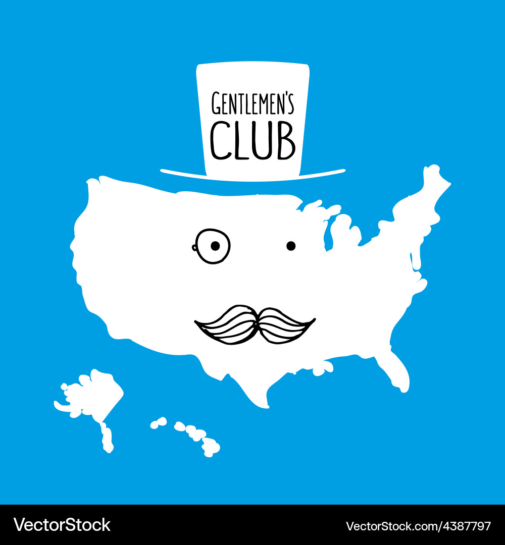 Fun hand drawn moustache cartoon america map Vector Image