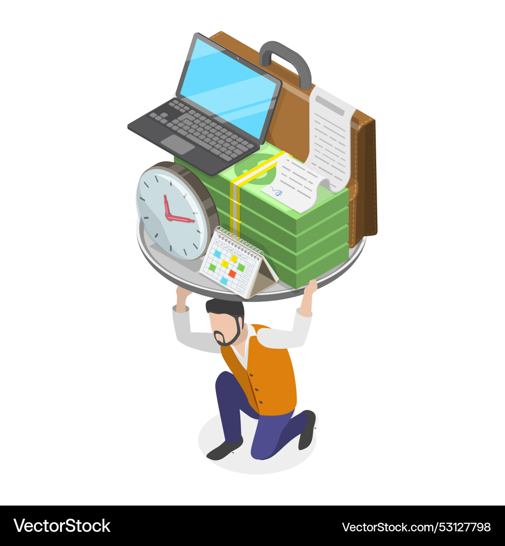 3d isometric flat set of tired people item Vector Image