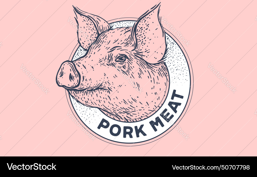 Pork pig head meat label Royalty Free Vector Image