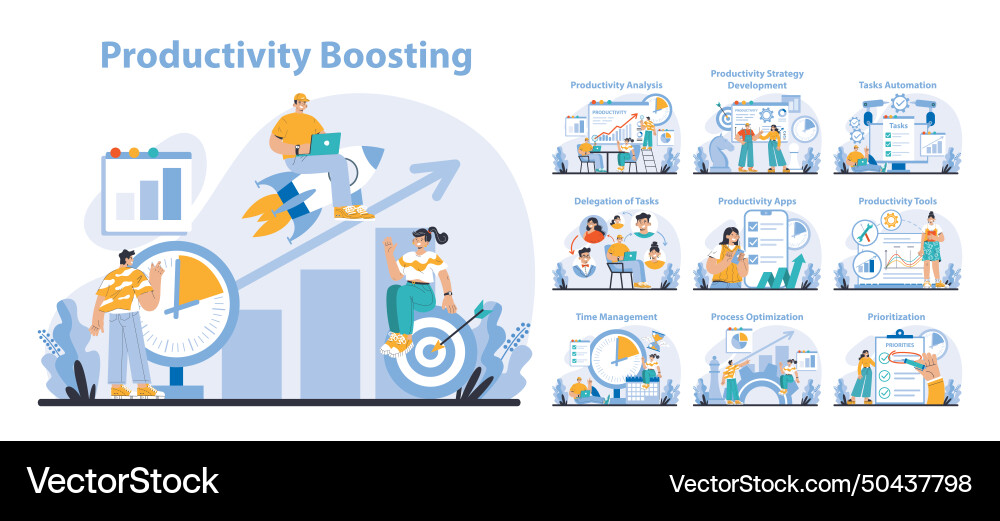 Productivity boosting concept flat Royalty Free Vector Image
