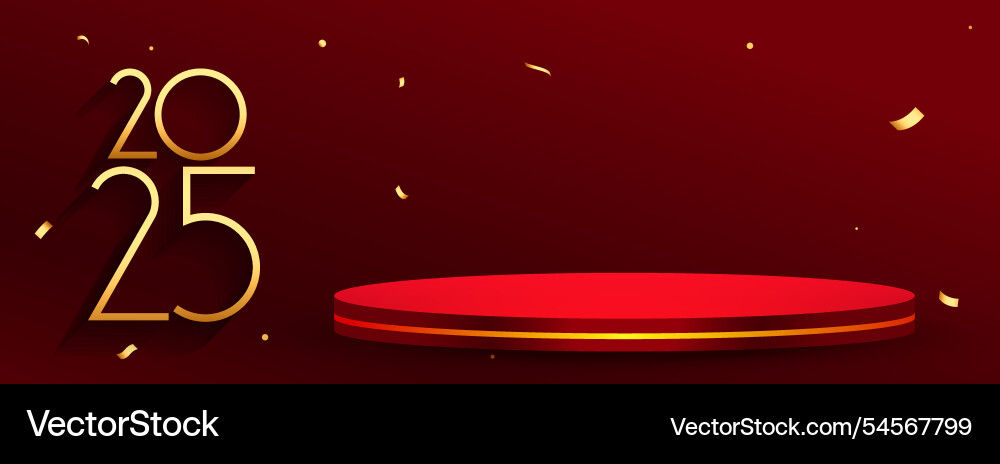 2025 new year red wallpaper with 3d podium Vector Image
