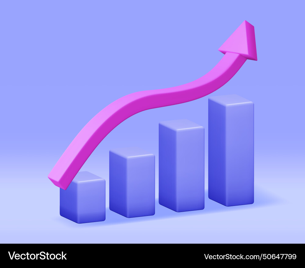 3d growth stock diagram with arrow Royalty Free Vector Image