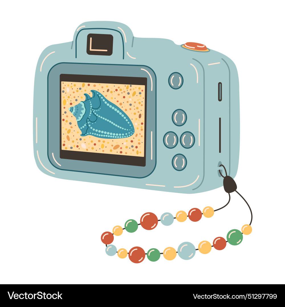 Blue digital camera device with photo hand drawn Vector Image