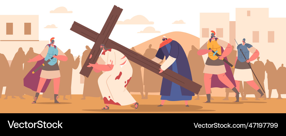 Grim biblical scene jesus the heavy cross Vector Image