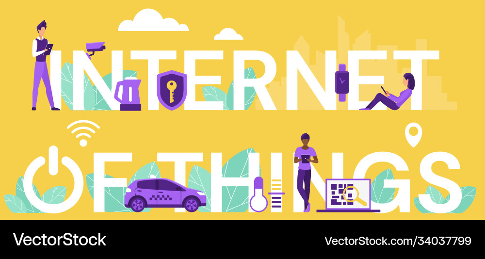 Internet things lettering cartoon flat iot Vector Image