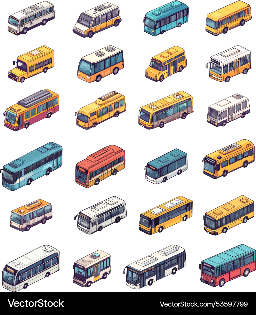 Isometry city transport bus van coach minibus Vector Image