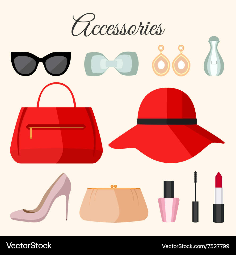 Lady fashion accessories set in flat style Vector Image
