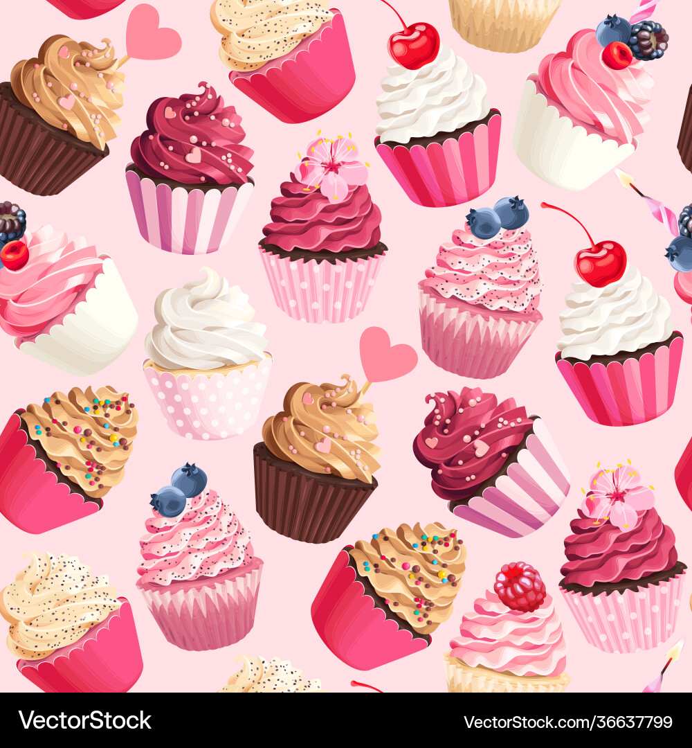 Pastel Pink Cupcake Pattern Royalty Free Vector Image