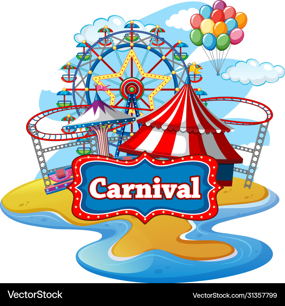 Scene with many rides at carnival on white Vector Image