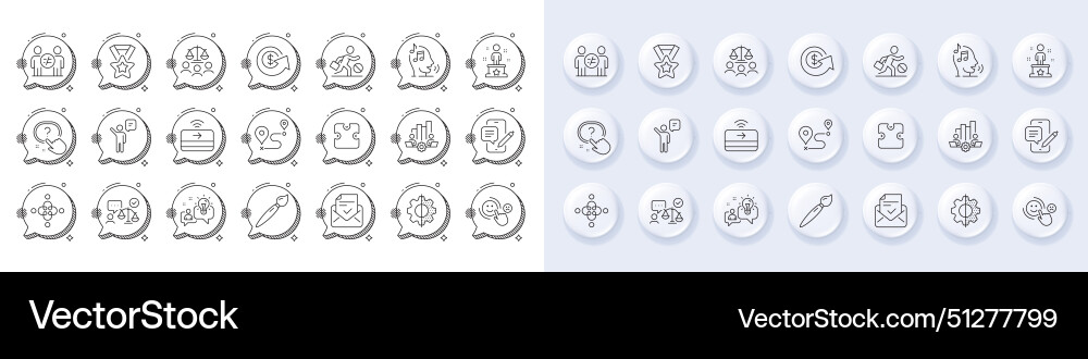 Transform teamwork chart and lawyer line icons Vector Image