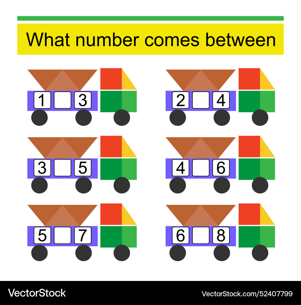 What number comes between math worksheets Vector Image