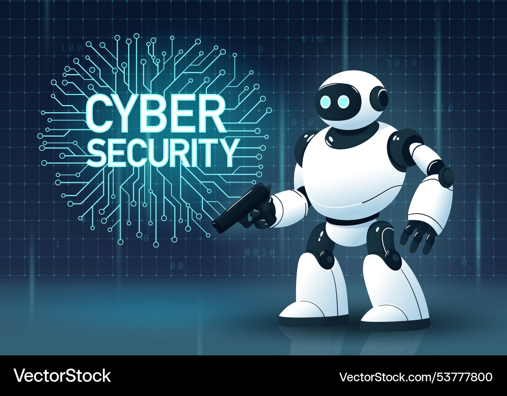 Ai robot cyber security protection robotic guard Vector Image