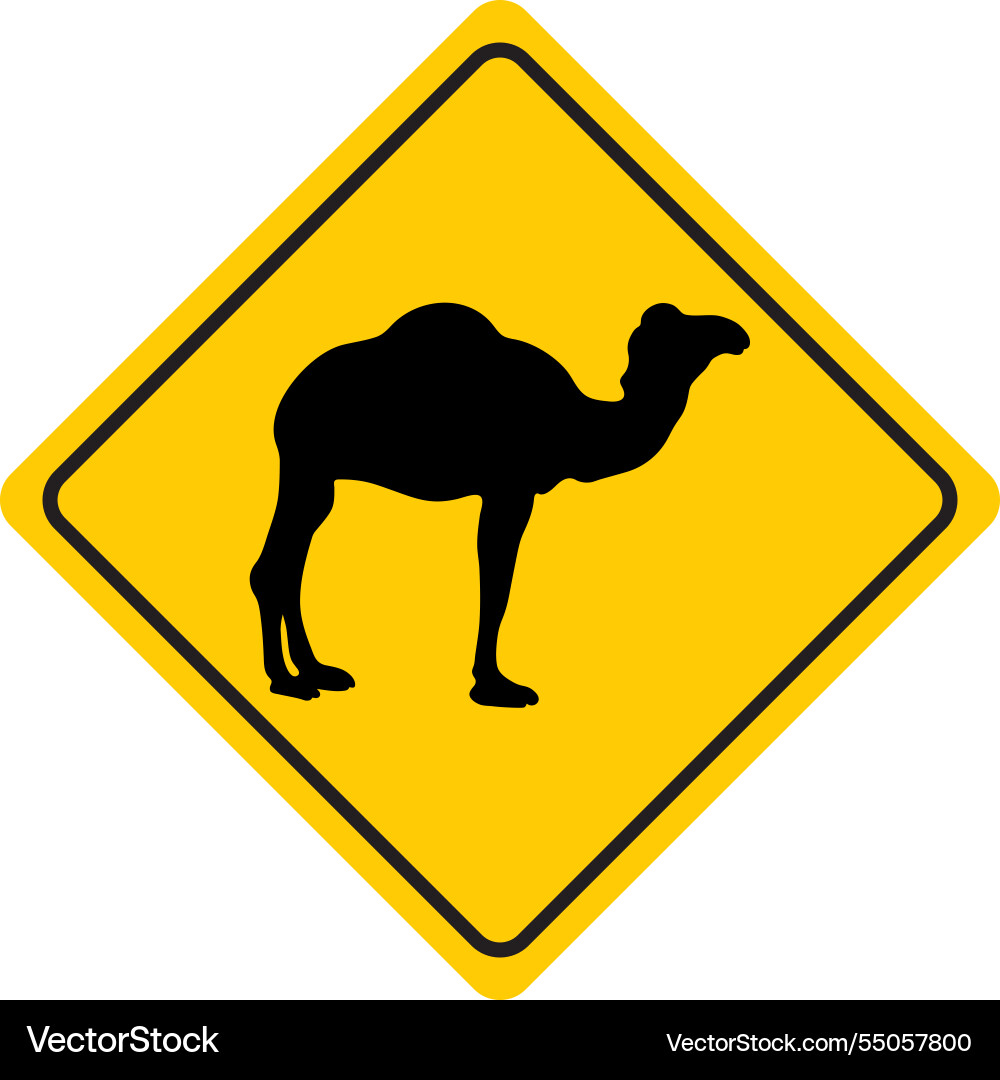 Black camel silhouette yellow traffic sign Vector Image