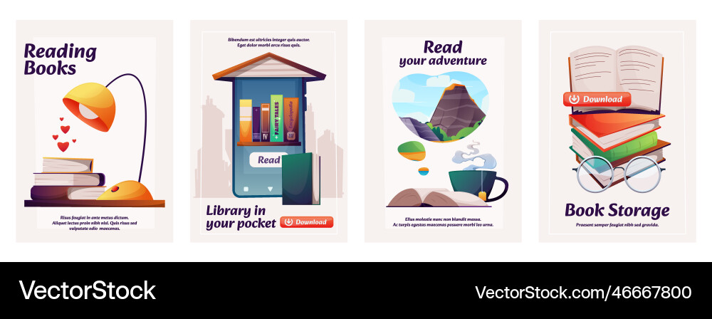 Book reading posters cartoon covers with open Vector Image