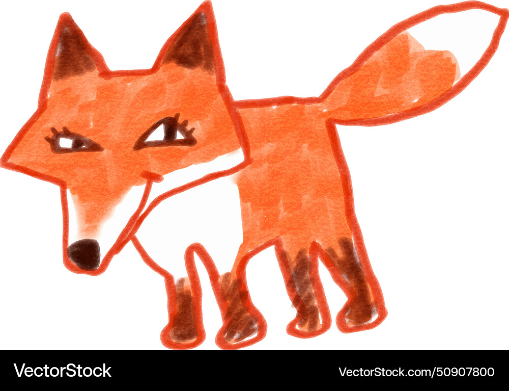Child drawing of cute fox Royalty Free Vector Image