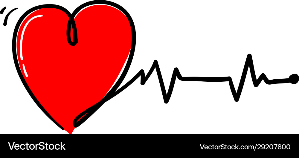 Doodle heart beat with hand drawn style isolated Vector Image