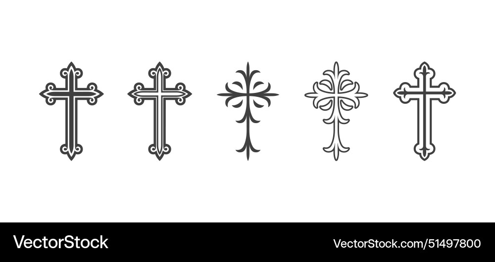 Flat black christian cross icons set Royalty Free Vector