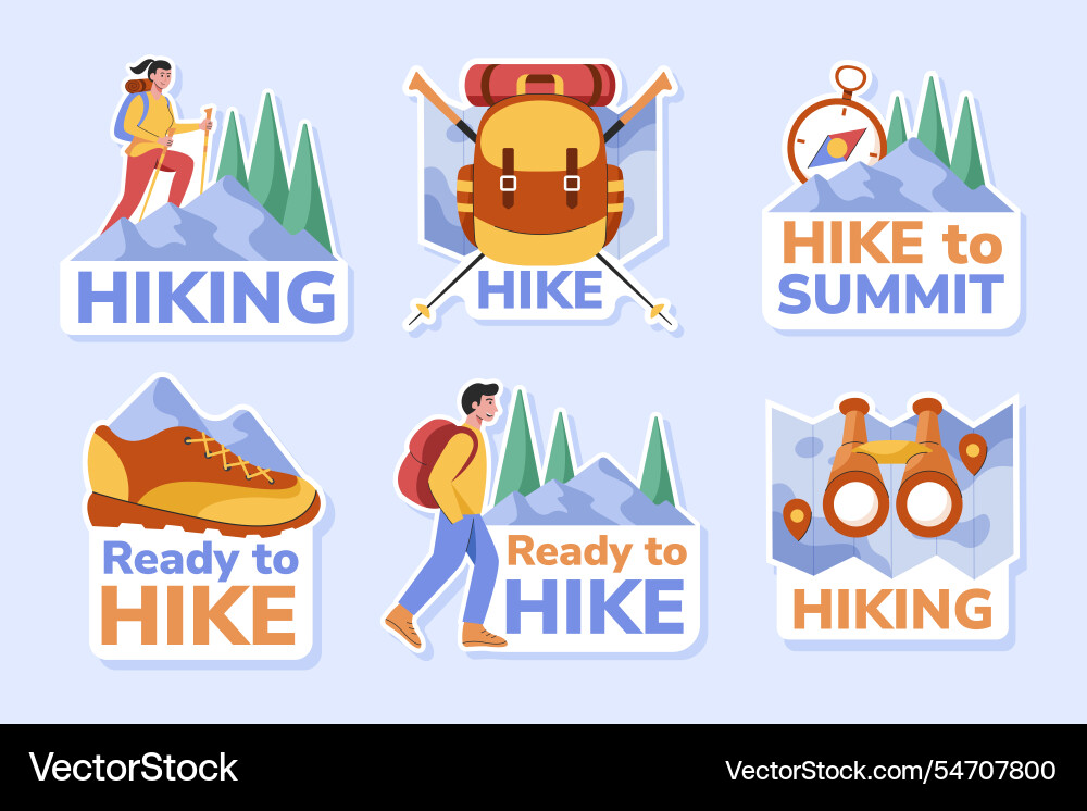 Hiking sticker collection in flat design Vector Image