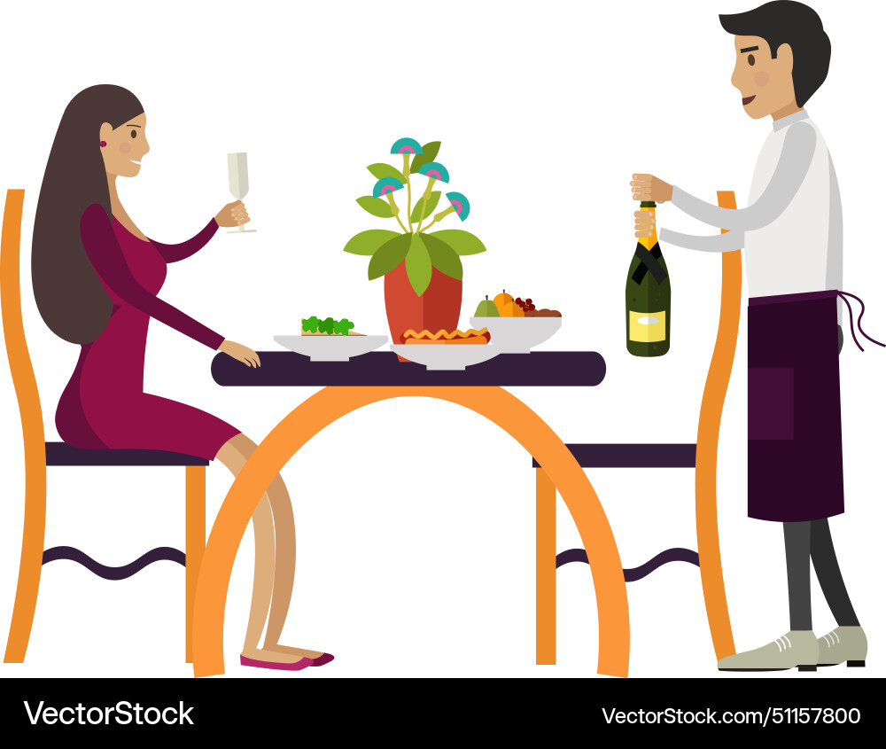 Woman having dinner at restaurant icon Royalty Free Vector