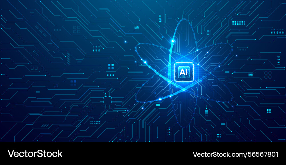 Ai chip and abstract digital atom icon on circuit Vector Image