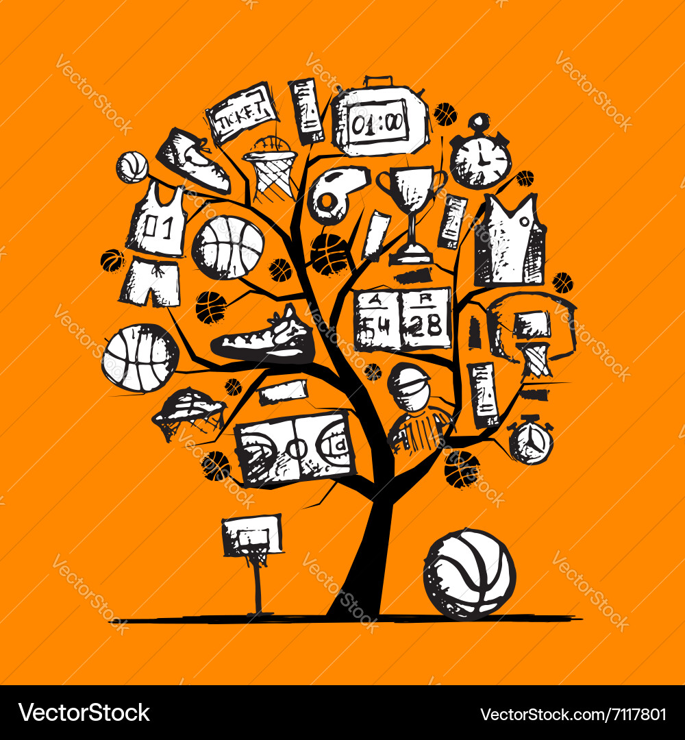 Basketball Hoop Tree Sketch Royalty Free Vector Image