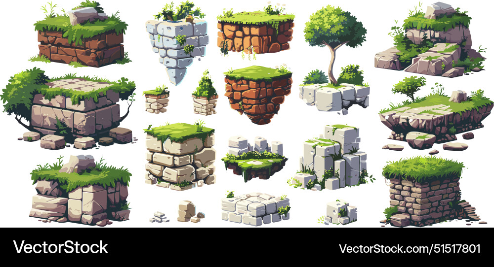 Ground platforms cartoon set mountain Royalty Free Vector