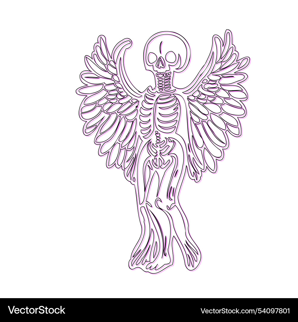 Skeleton angel outline sketch purple Royalty Free Vector