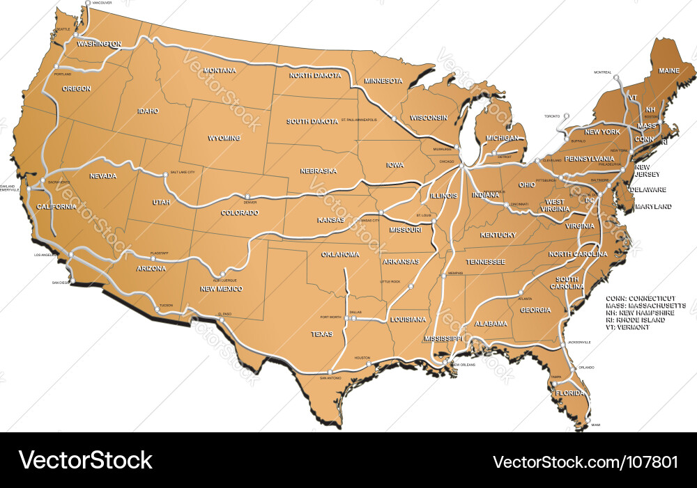 Usa railway map Royalty Free Vector Image - VectorStock