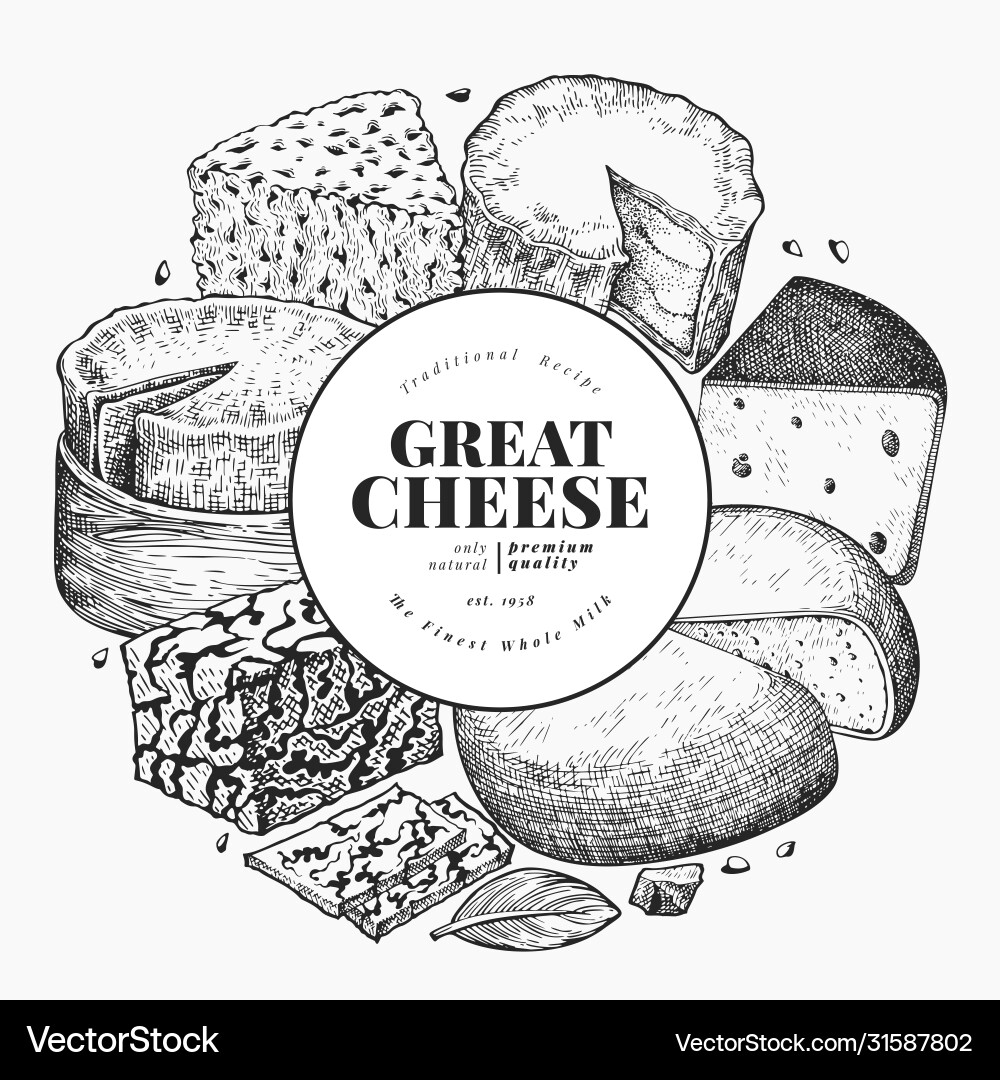 Cheese design template hand drawn dairy engraved Vector Image