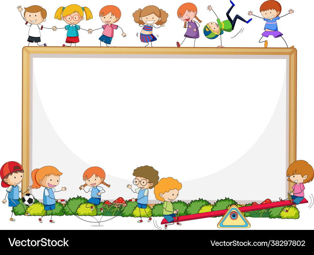 Empty banner with many kids doodle cartoon Vector Image