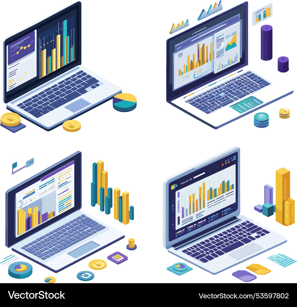Isometry notebook business analytics concepts Vector Image Isometry notebook business analytics concepts Vector Image