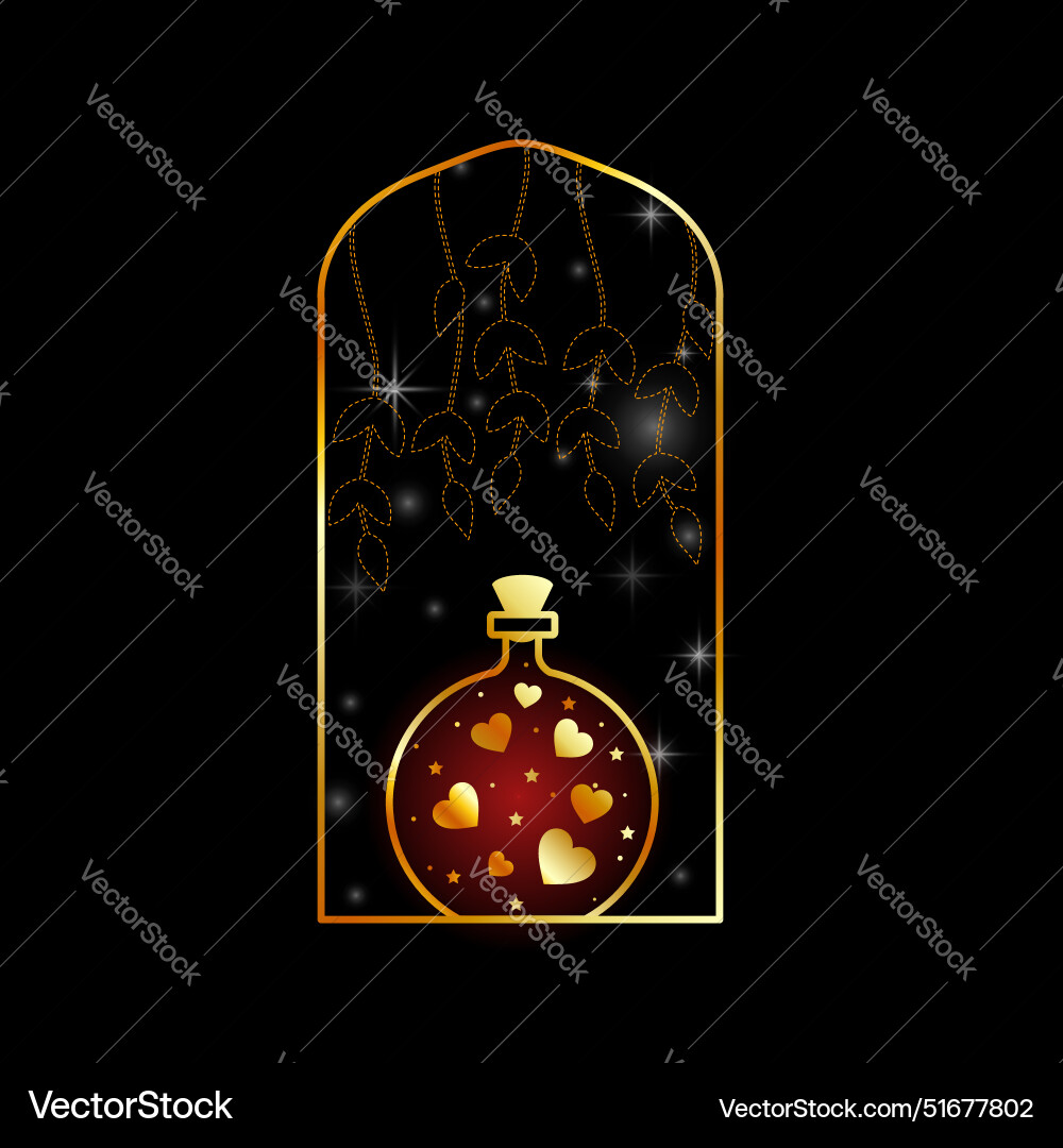 Magic love potion bottle with golden hearts Vector Image