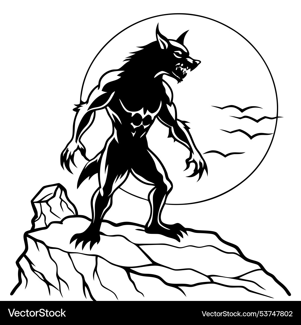 Nightmare summit horror werewolf silhouette Vector Image