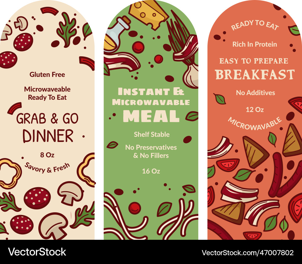 Ready to eat breakfast grab and go dinner label Vector Image