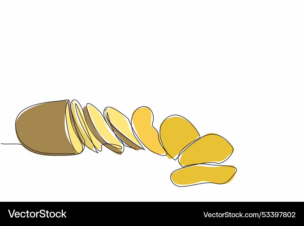 Single one line drawing potatoes with sides cut Vector Image