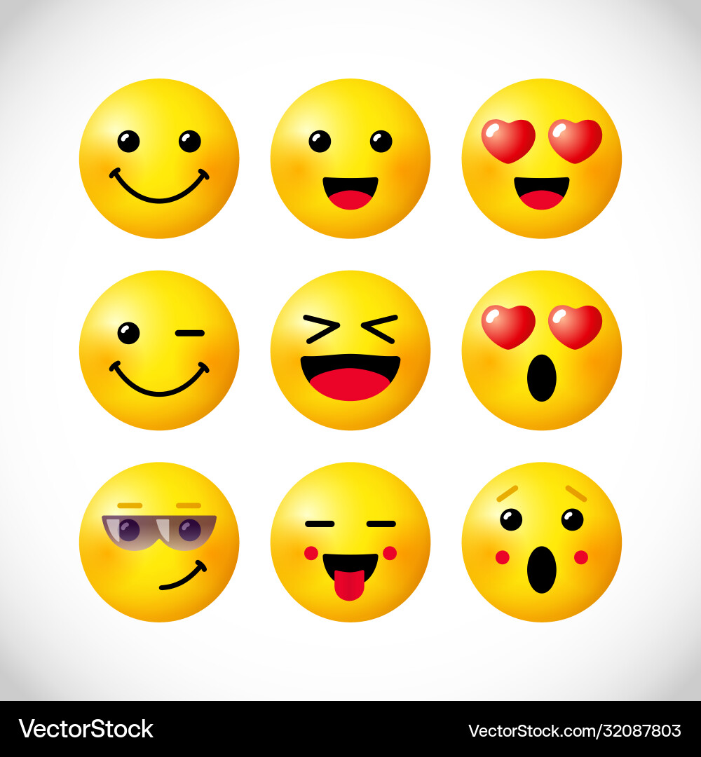 3D Emoji Faces - Positive Set Royalty Free Vector Image