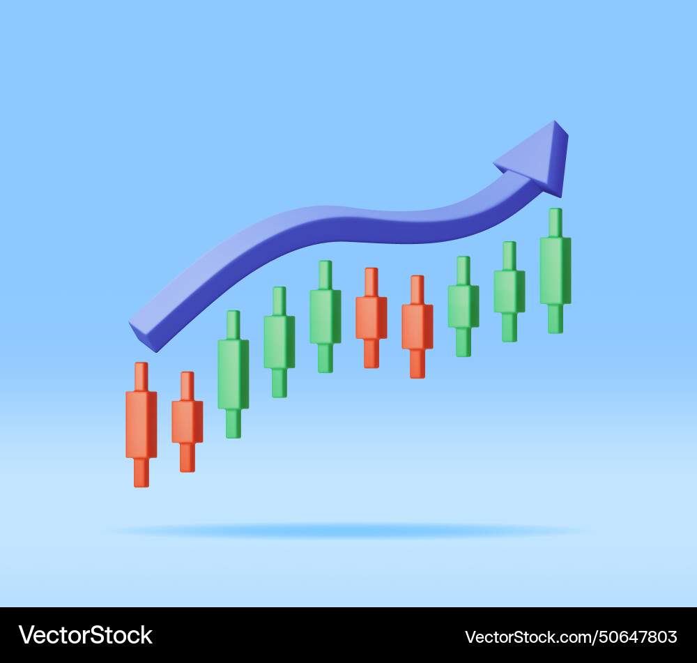 3d growth stock diagram with arrow Royalty Free Vector Image