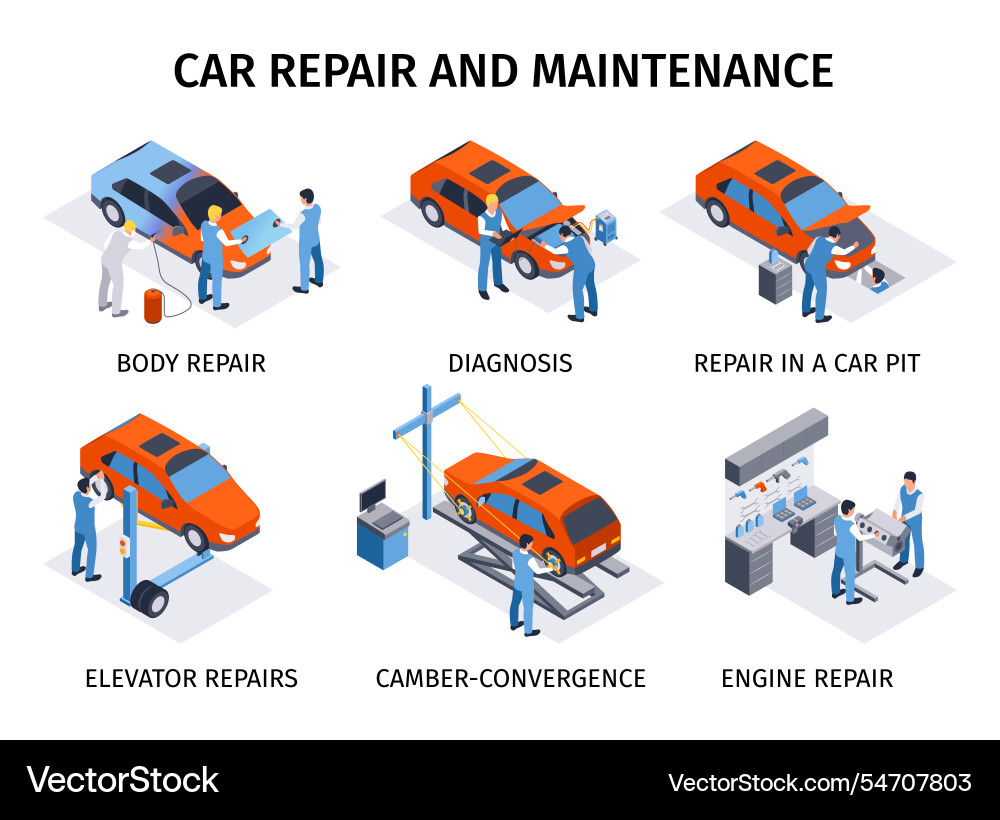 Car service maintenance isometric mini Royalty Free Vector