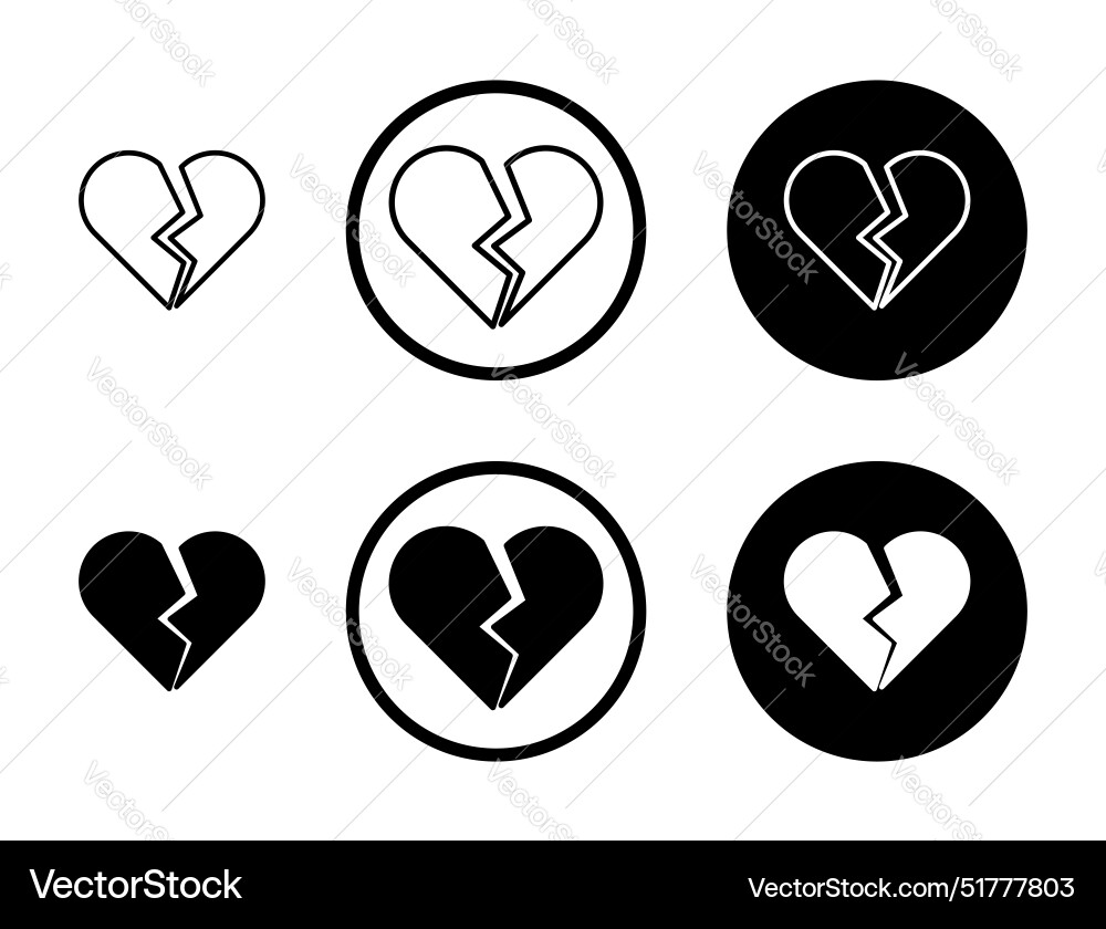 Heart crack line icon set Royalty Free Vector Image