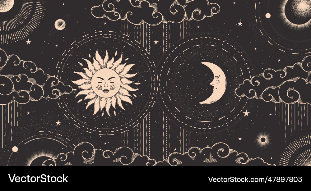 Tarot sun and moon background celestial stars Vector Image