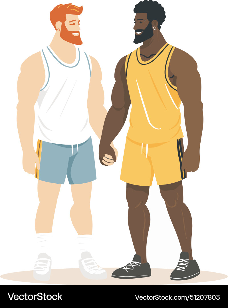 Two men standing engaged friendly conversation Vector Image