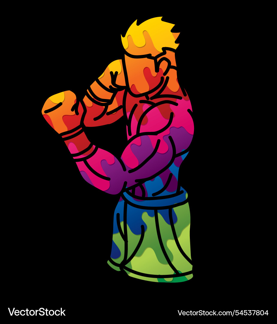 Boxing sport male boxer fighting action Royalty Free Vector